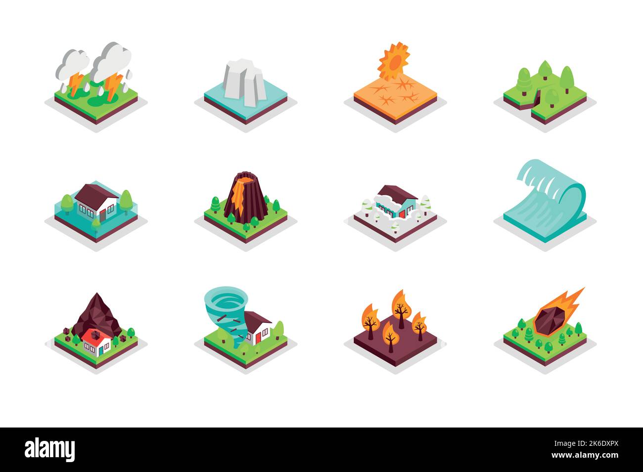 Natural disaster concept 3d isometric icons set. Bundle elements of ...