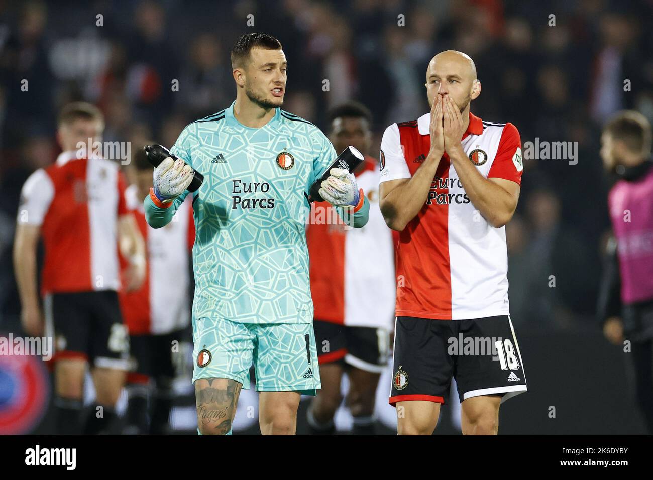 ROTTERDAM - (lr), Feyenoord goalkeeper Justin Bijlow, Gernot Trauner of ...