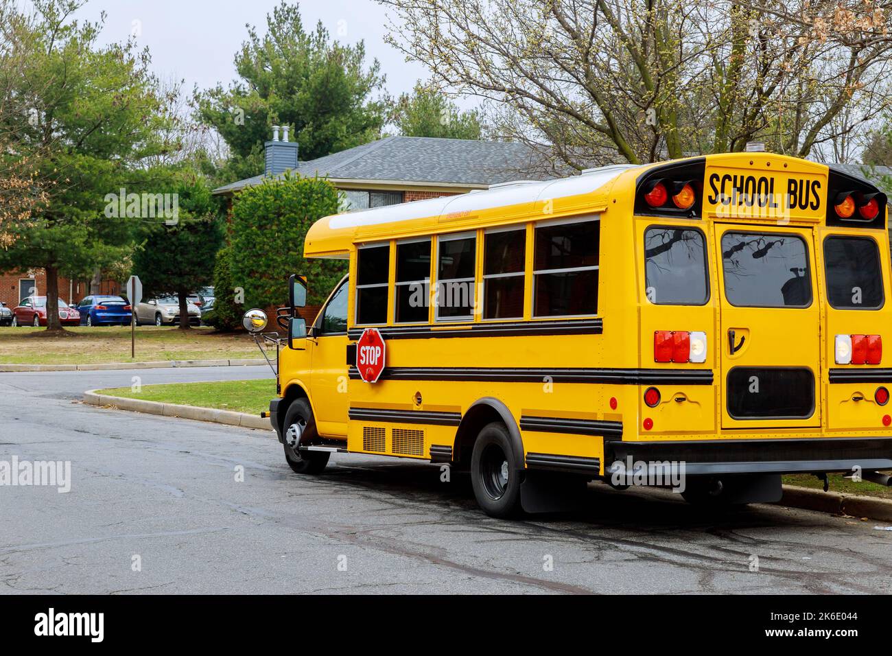Traditional school buses on the road for transporting children to ...