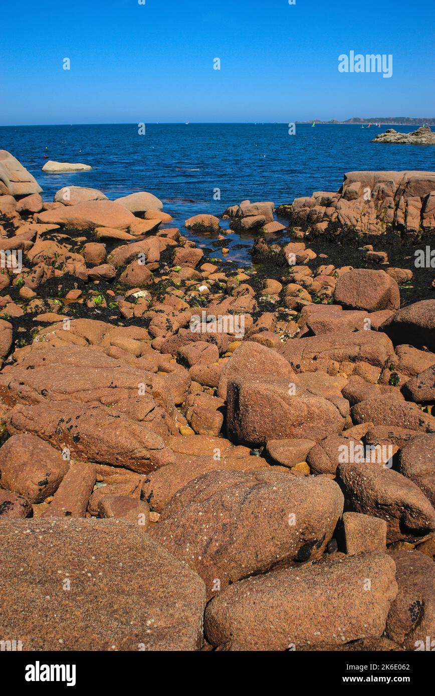 Monolithic blocks of pink granite in the Cotes d'Armor in Brittany ...