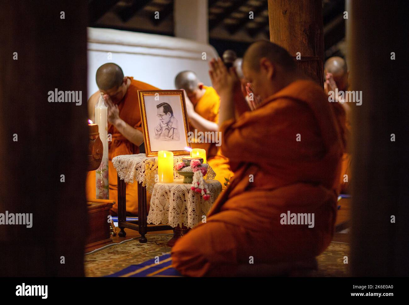 Chiang Mai, Thailand. 13th Oct, 2022. Thai Buddhist monks pray during a ...