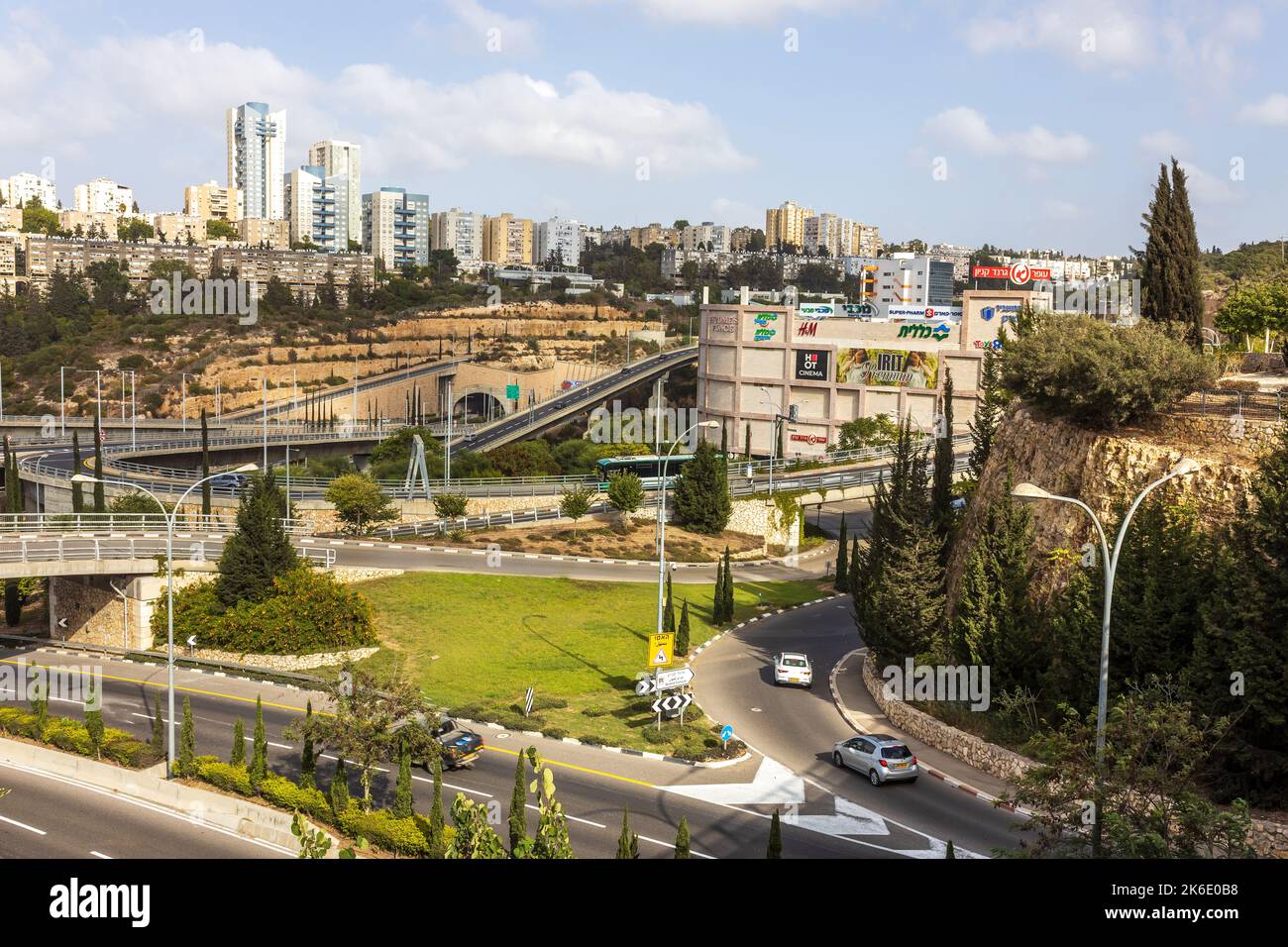 HAIFA, ISRAEL - September 29, 2022: Highway interchange with traffic on ...