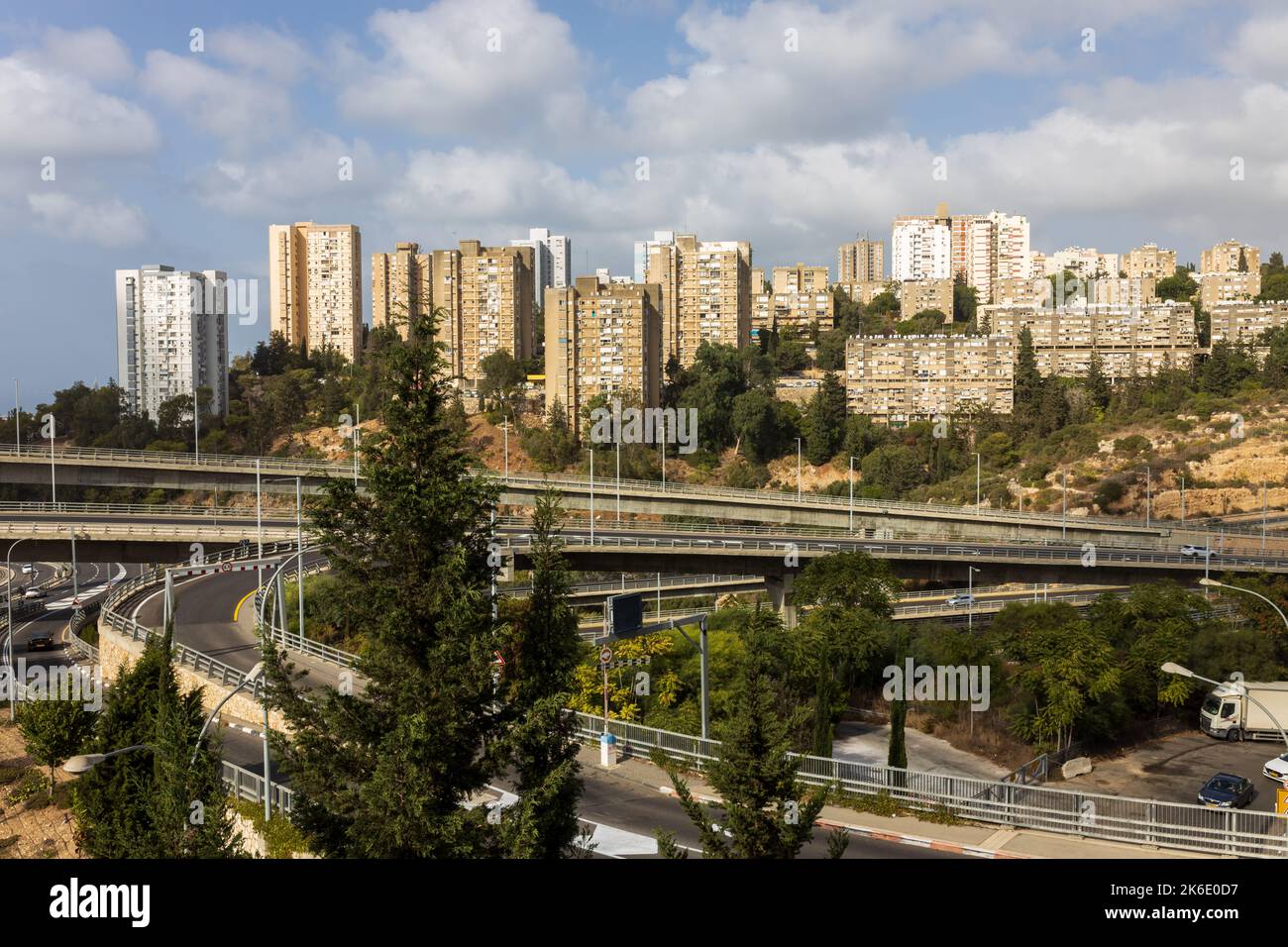 HAIFA, ISRAEL - September 29, 2022: Highway interchange with traffic on ...