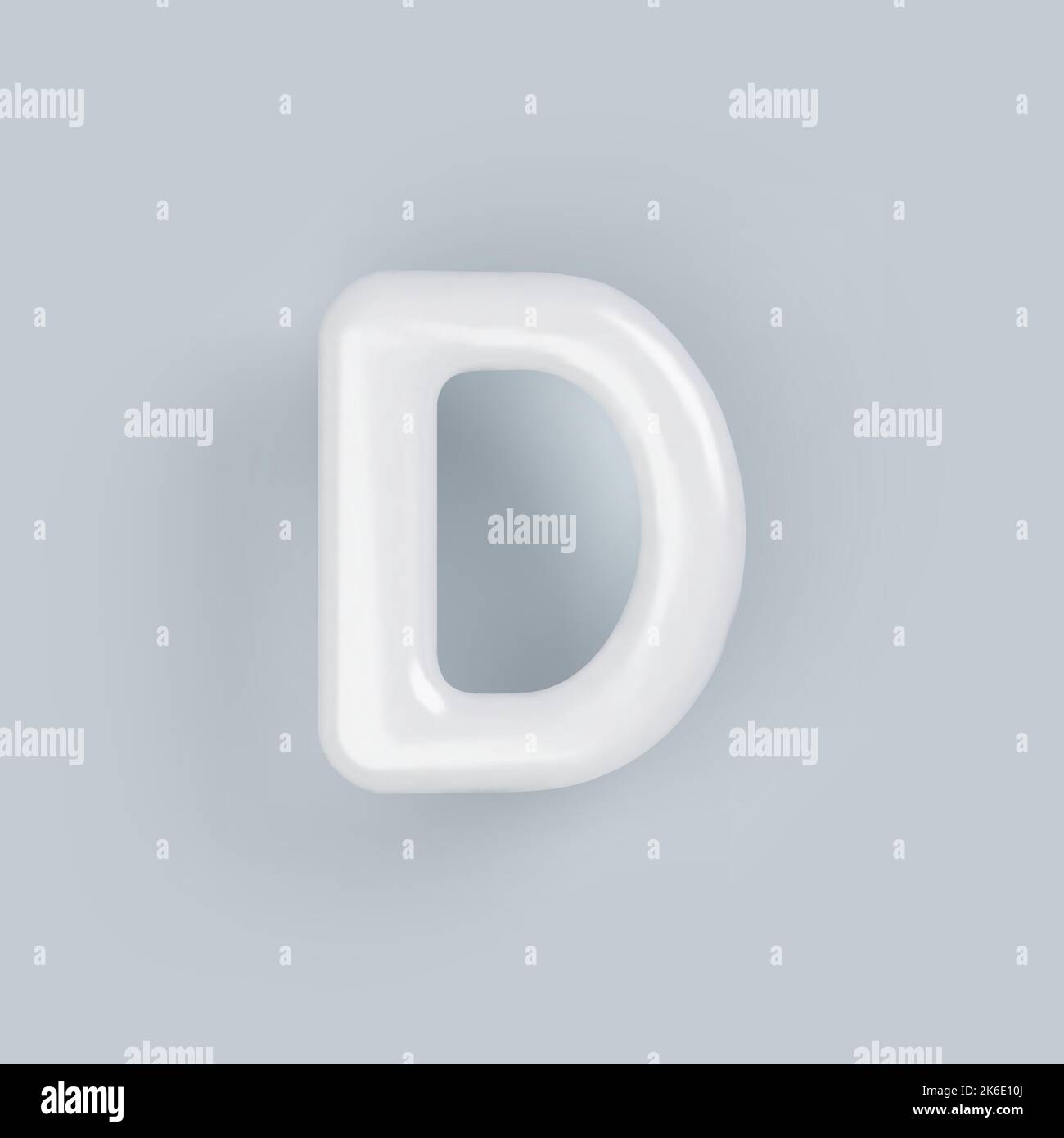 3D White plastic uppercase letter D with a glossy surface on a gray ...
