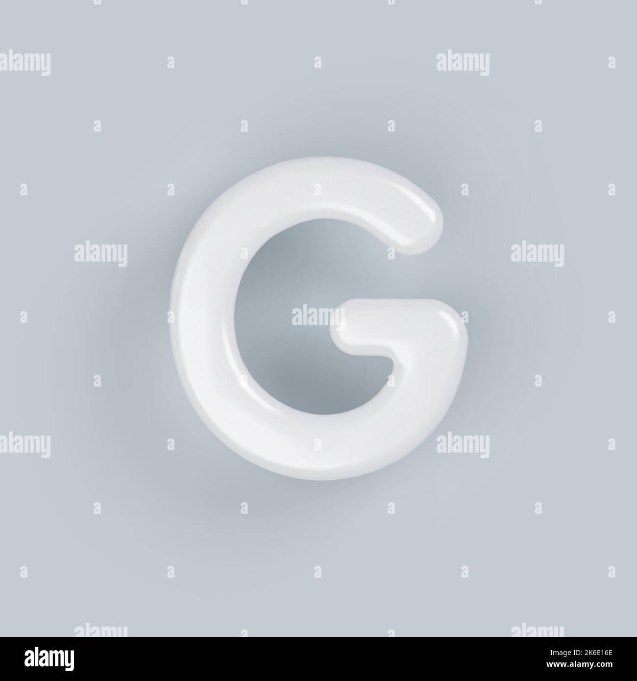 3D White plastic uppercase letter G with a glossy surface on a gray ...