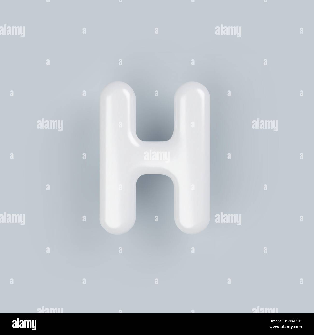 3D White plastic uppercase letter H with a glossy surface on a gray ...