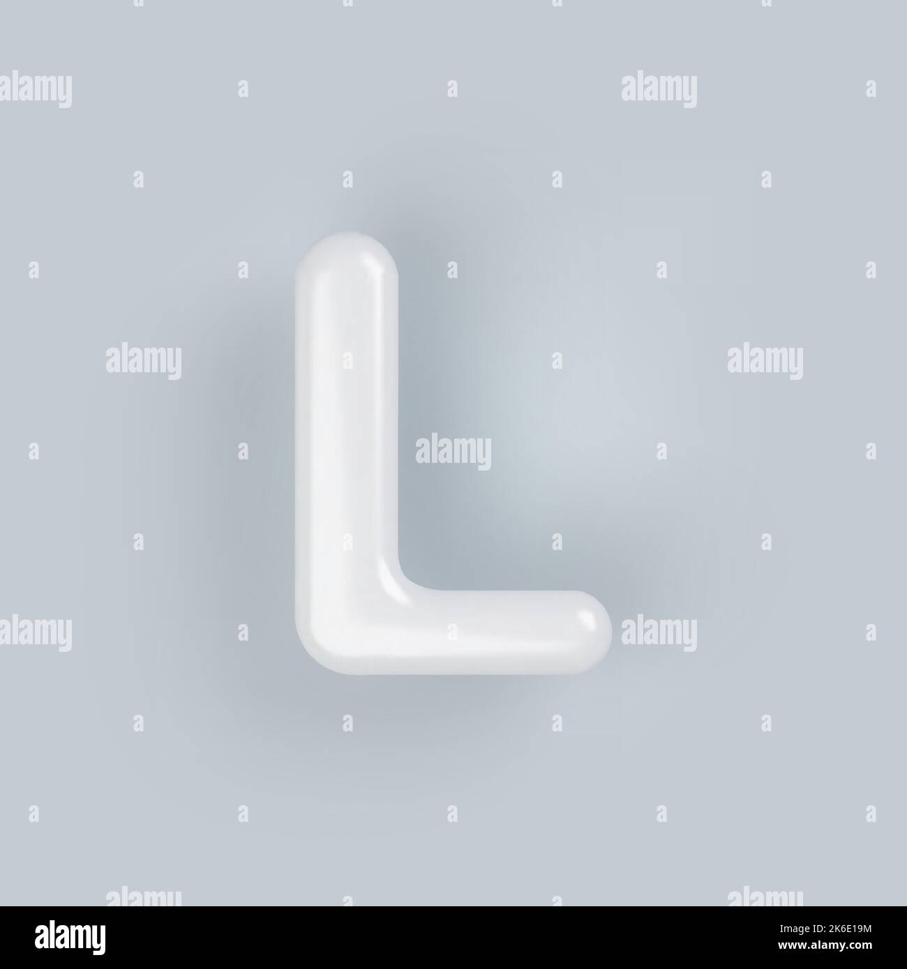 3D White plastic uppercase letter L with a glossy surface on a gray ...