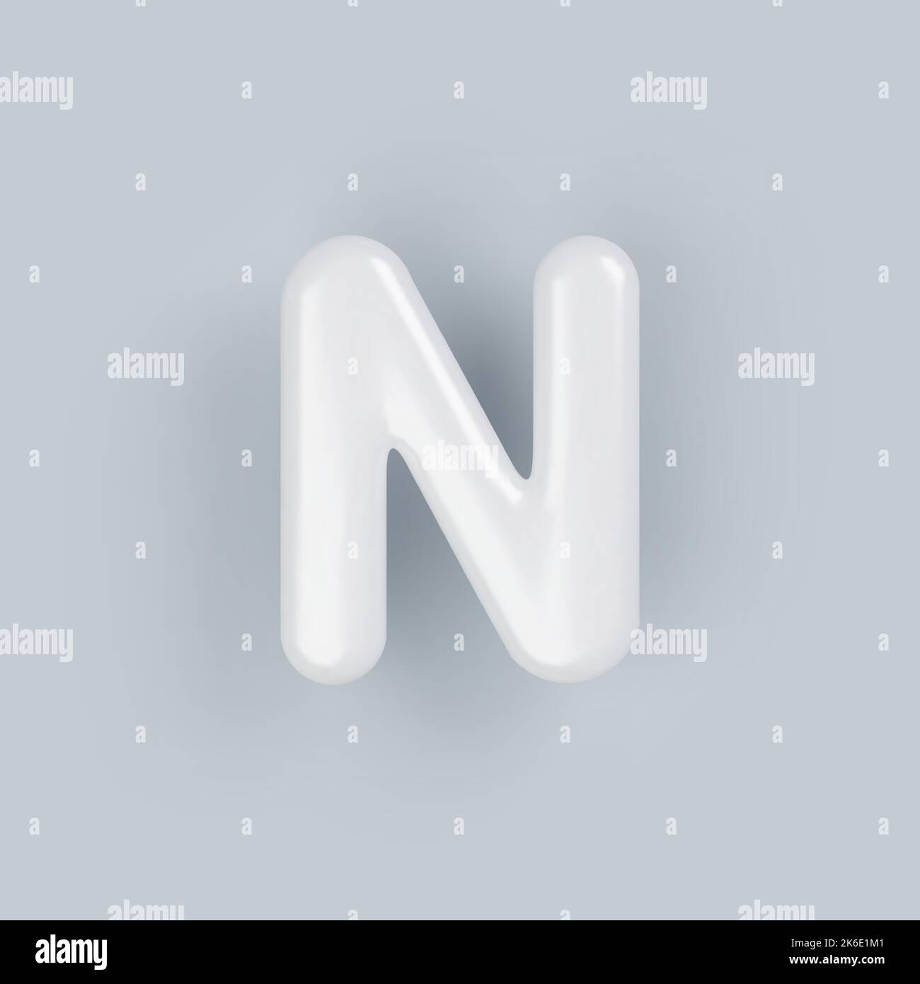 3D White plastic uppercase letter N with a glossy surface on a gray ...