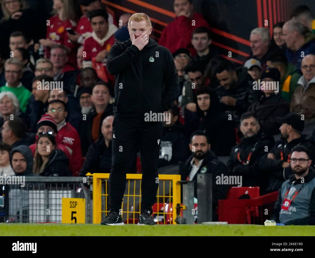 Manchester, England, 12th October 2022. Neil Lennon manager of Omonia ...