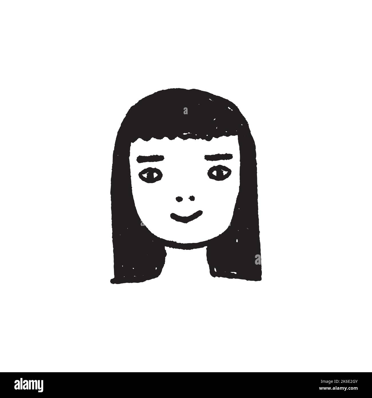 Hand drawing of cute face girl. Black and white minimal style doodle ...