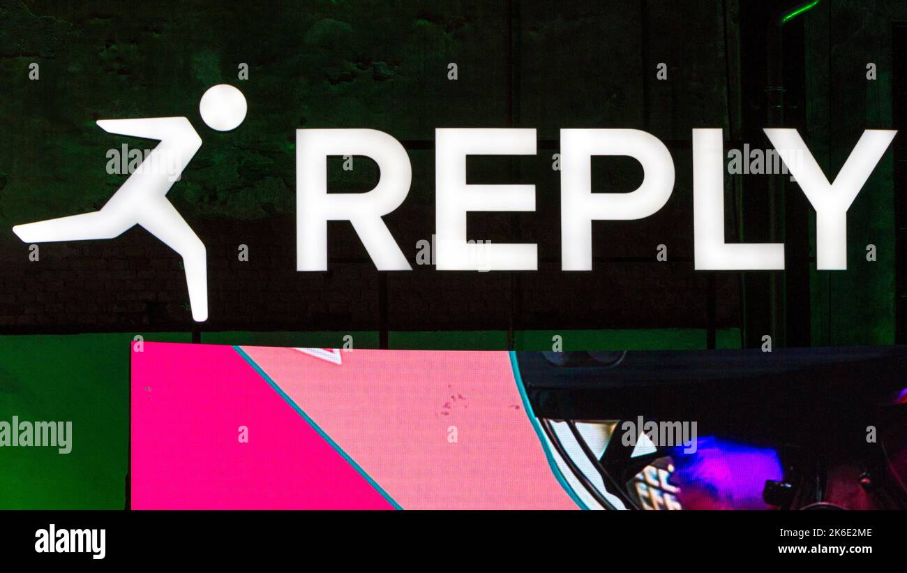 The logo of Italian information technology company Reply Stock Photo ...