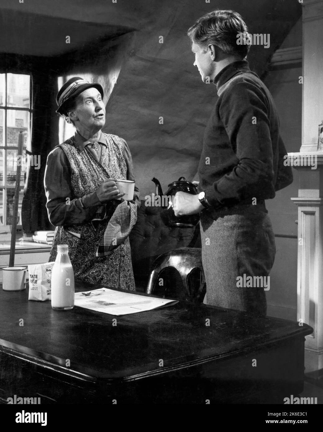 Beatrice Varley, Hardy Kruger, on-set of the British Film, "Bachelor of ...