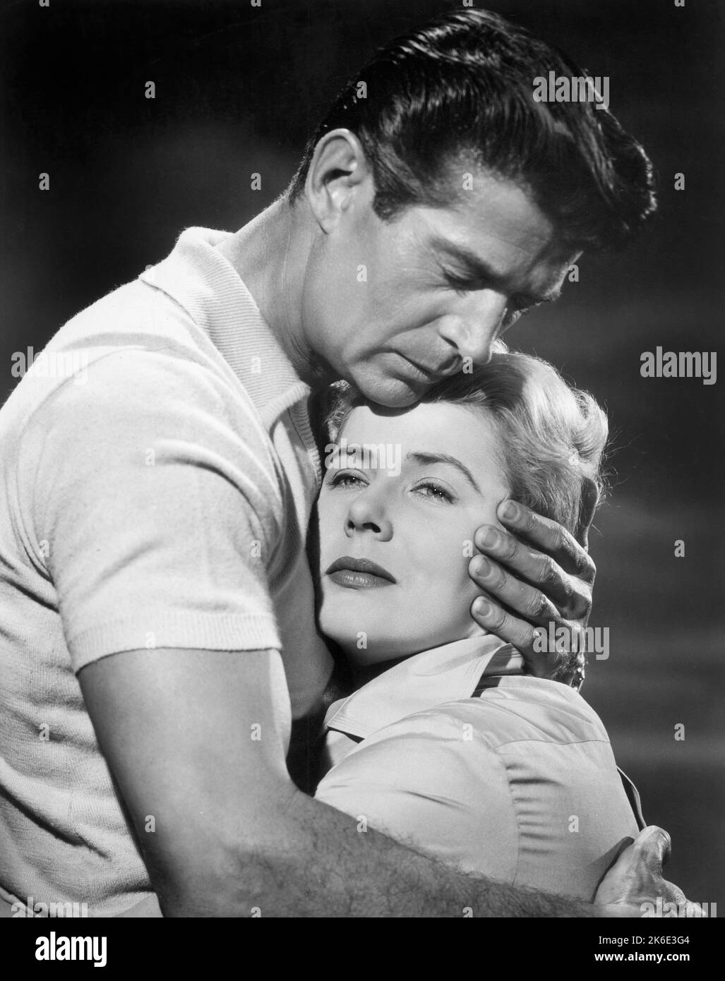 George Nader, Cornell Borchers, on-set of the Film, "Flood Tide ...