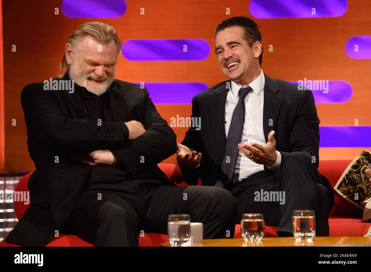 EDITORIAL USE ONLY Brendan Gleeson and Colin Farell during the filming ...