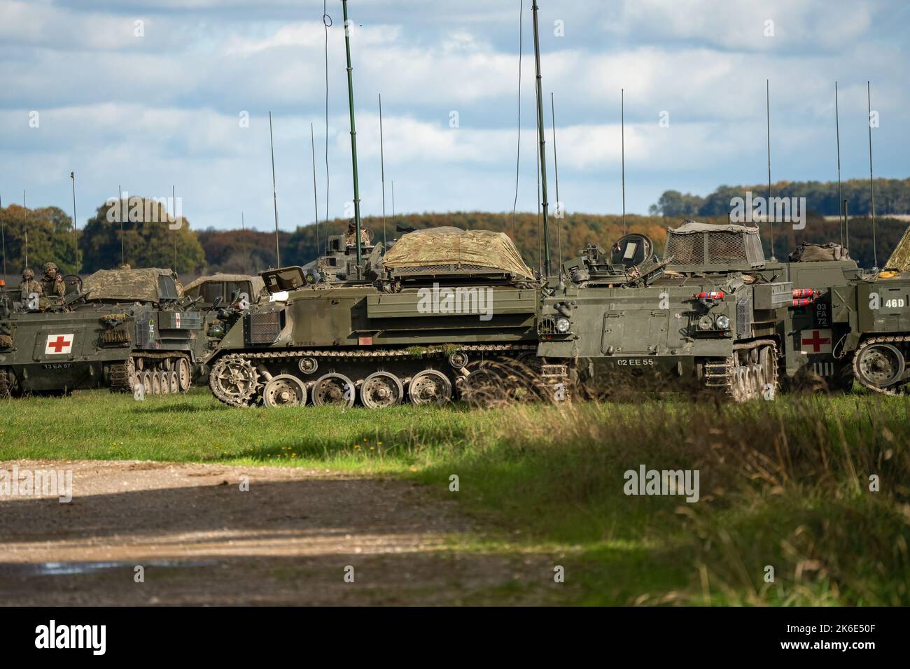 British army Bulldog FV432 APCs (Signals and Medical) in open ...