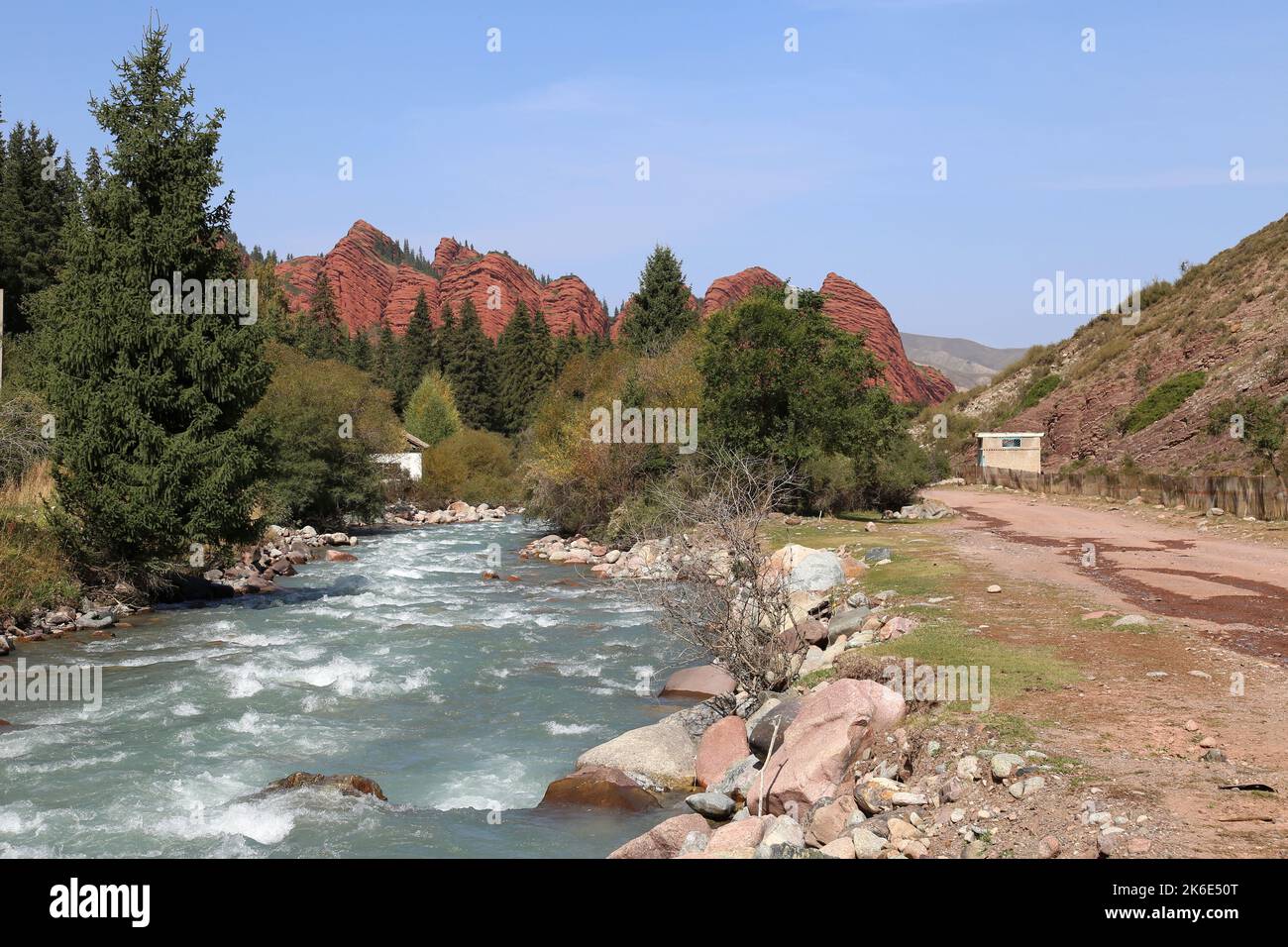 Jeti Oguz river, with Seven Bulls rock formation beyond, Tien Shan ...