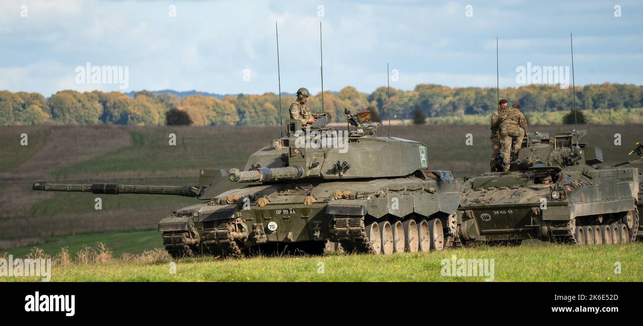 British army Challenger II 2 FV4034 main battle tank and Warrior FV510 fighting vehicles in ...