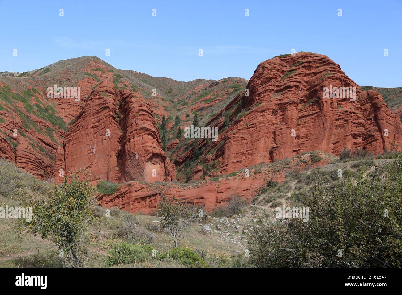 Seven Bulls rock formation, Jeti Oguz, Tien Shan mountains, Issyk Kul ...