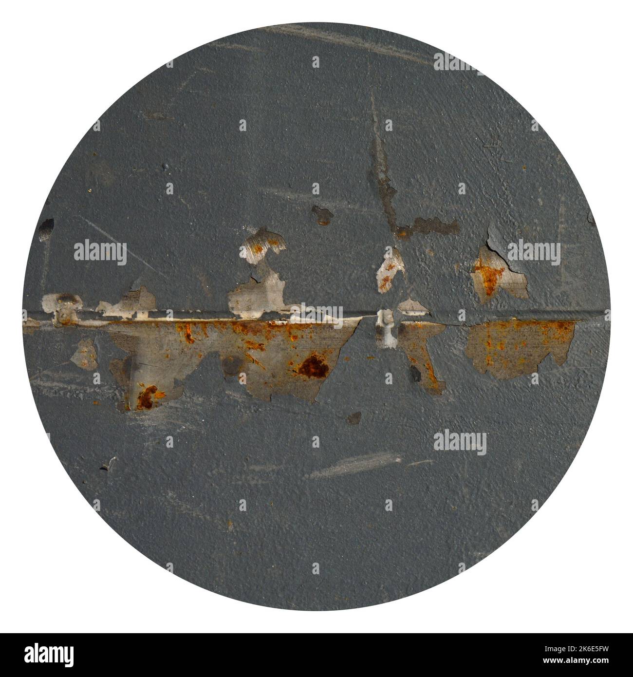 Rusty grey painted round metal plate surface. Rusty metal texture ...