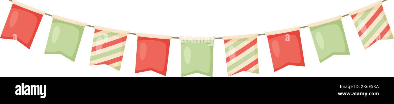 Celebration flag garland bunting. Red, green, beige pennants chain ...