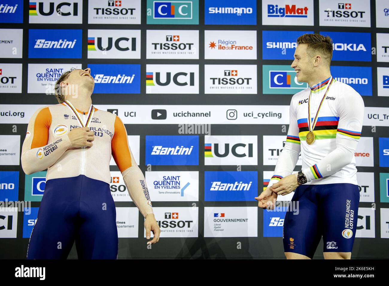 SAINT-QUENTIN-EN-YVELINES - Jeffrey Hoogland with his silver medal and ...