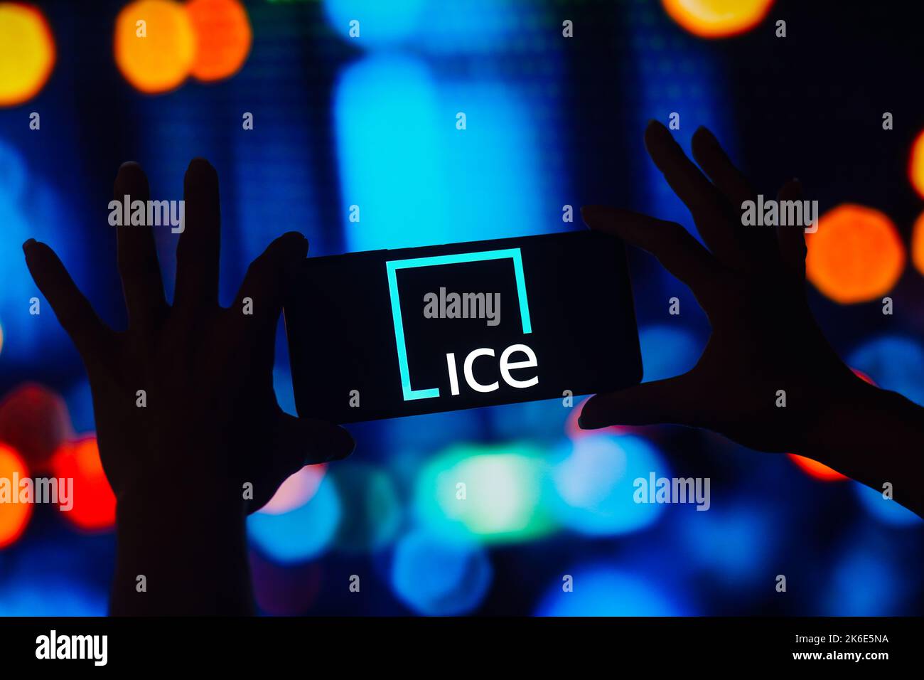 In this photo illustration, the Intercontinental Exchange (ICE) logo is ...