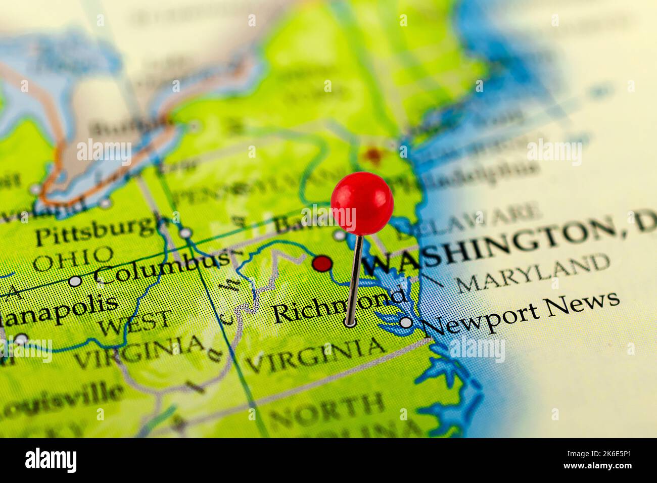 Richmond map. Richmond pin map. Close up of Richmond map with red pin ...