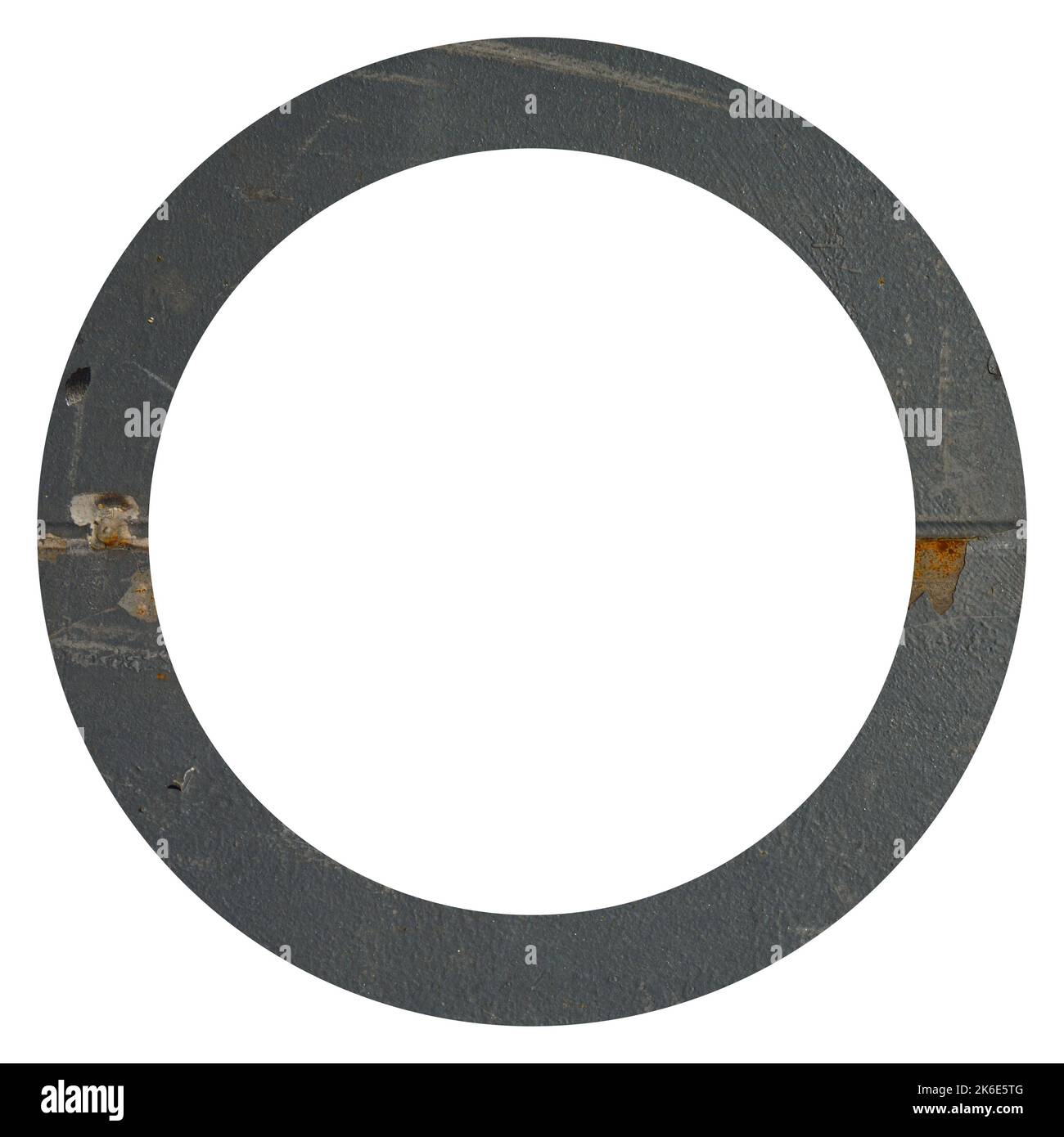 Rusty grey painted metal plate round frame. Rusty metal texture ...
