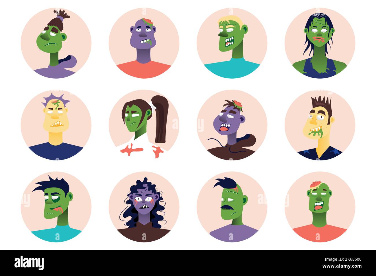 Zombie people avatars isolated set. Undead men and women with different ...