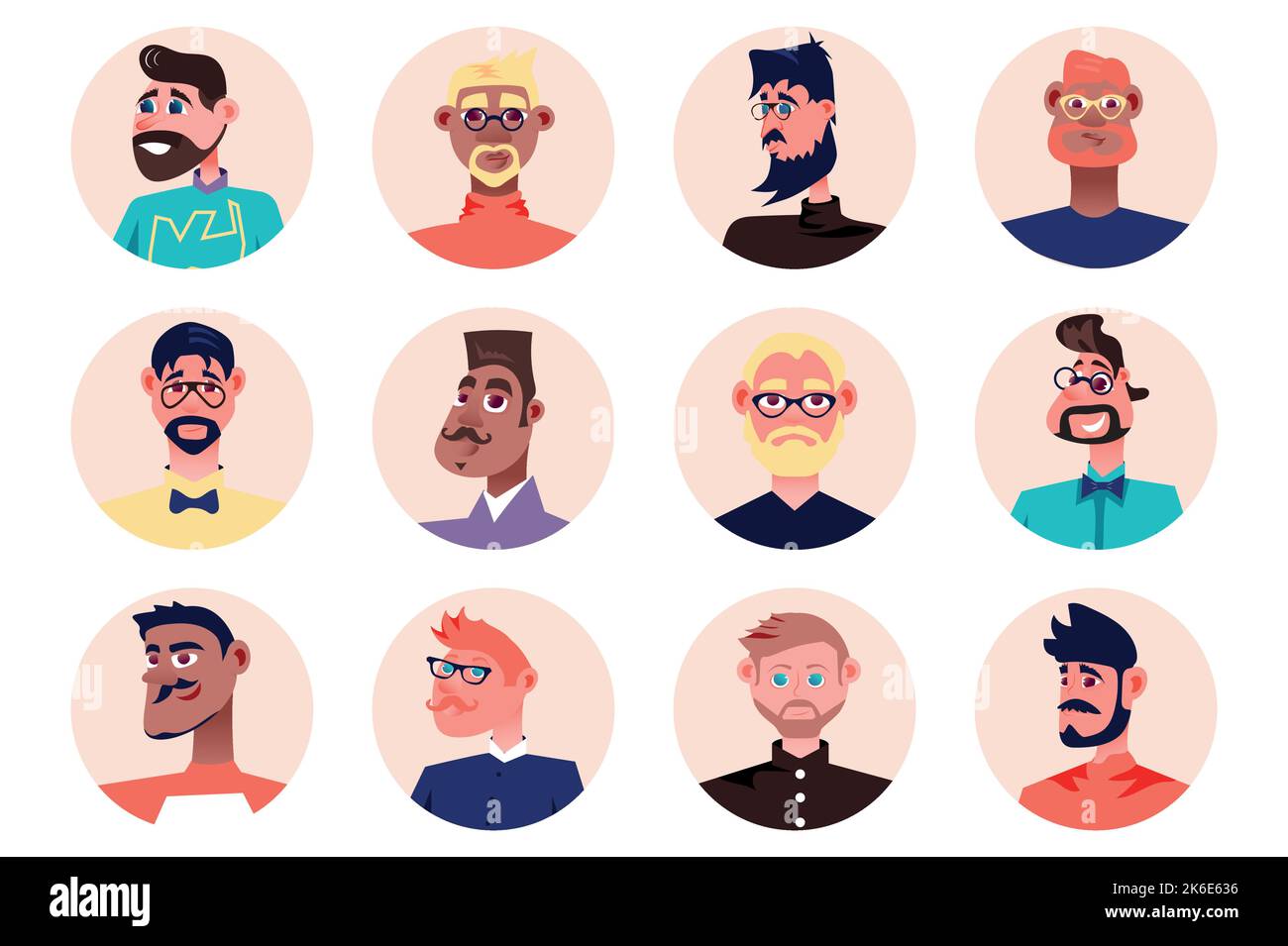 Hipster people avatars isolated set. Diverse fashionable men with ...