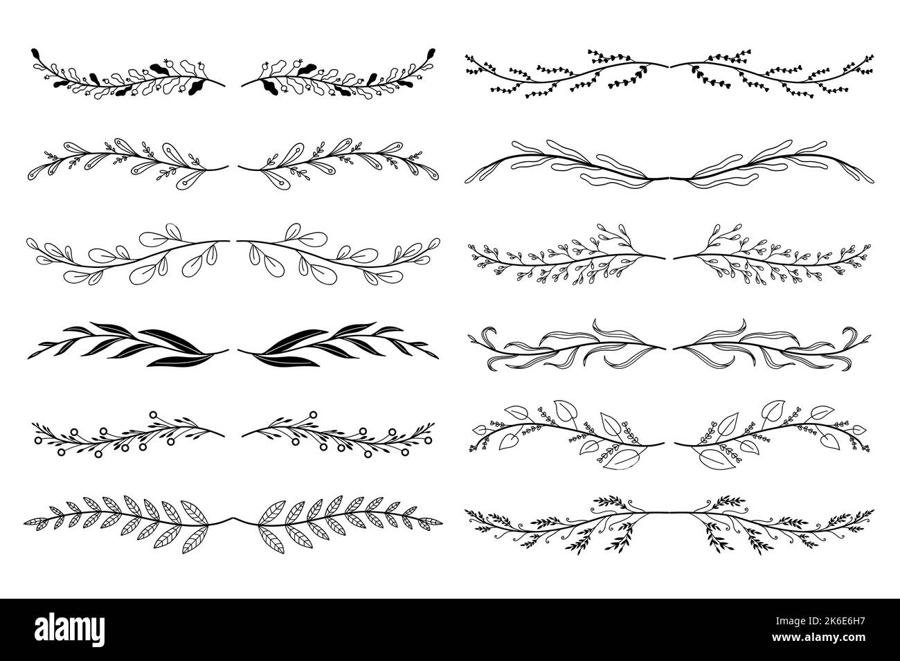 Floral ornament dividers set in hand drawn design. Leaves, twigs ...