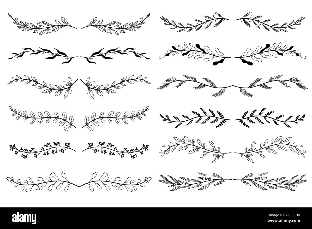 Floral ornament dividers set in hand drawn design. Leaves and twigs ...