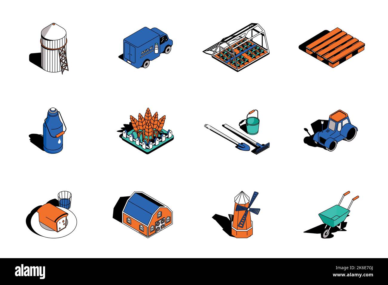 Farming and agriculture 3d isometric icons set. Pack elements of ...