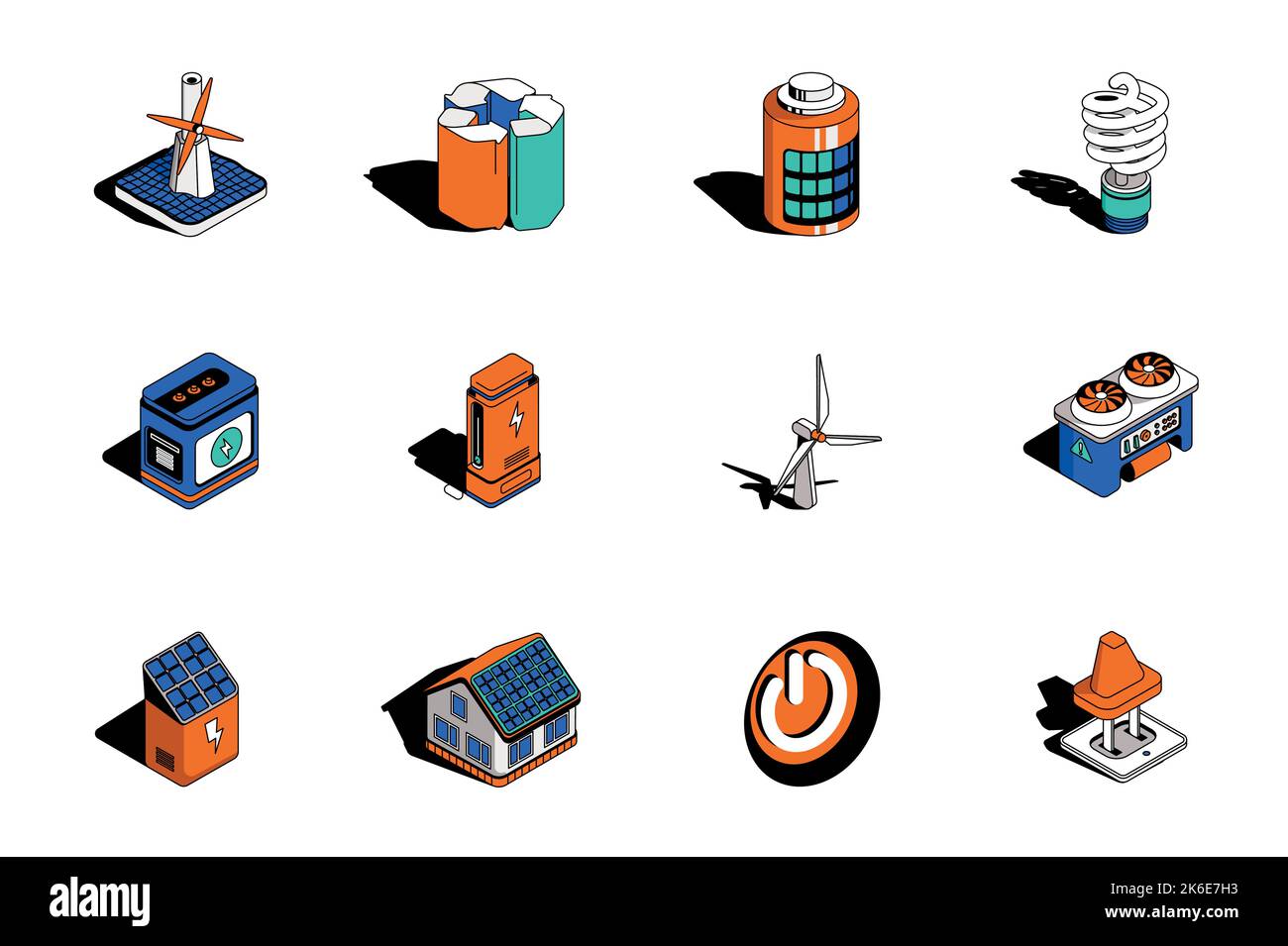 Alternative energy 3d isometric icons set. Pack elements of wind ...