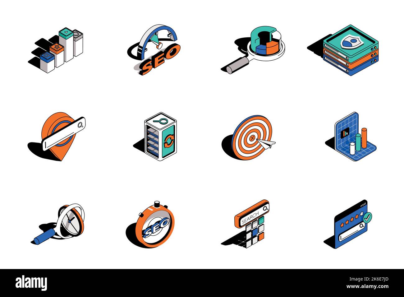 Seo analysis and optimization 3d isometric icons set. Pack elements of ...