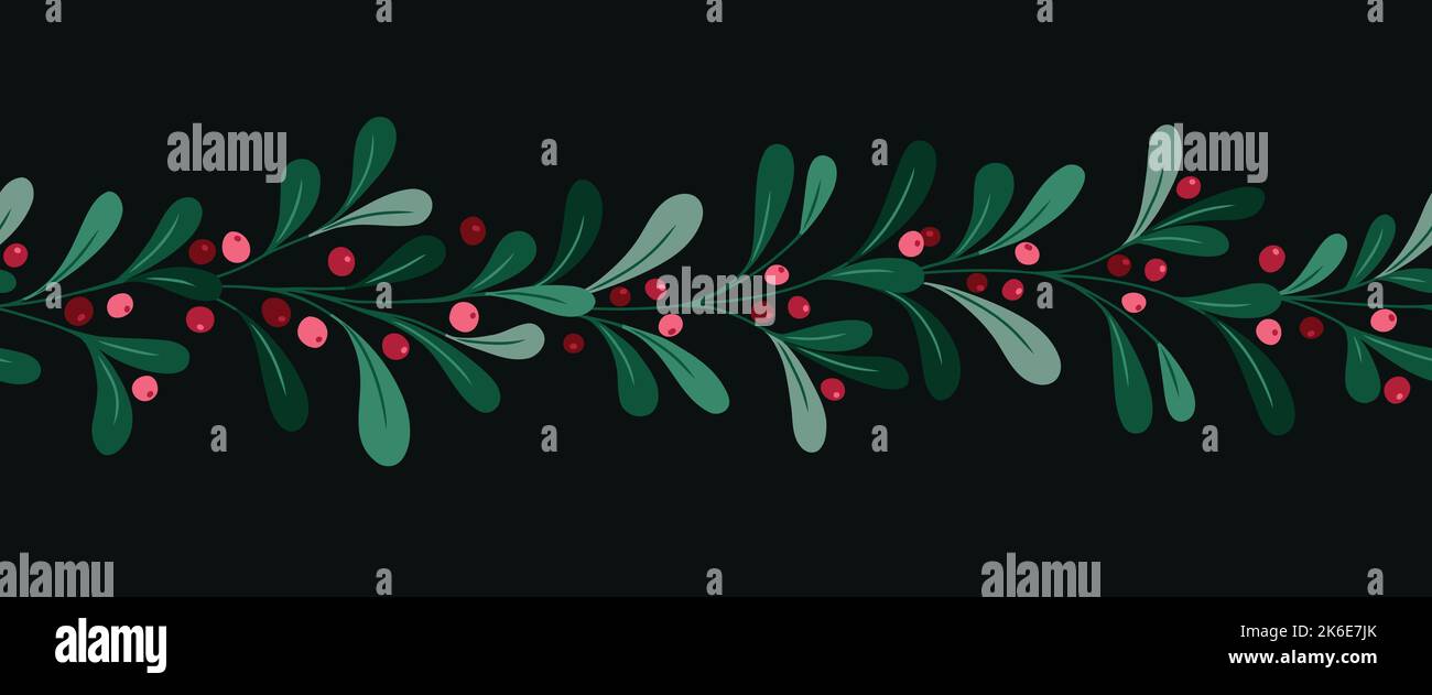 Christmas Mistletoe Foliage and Lingonberries Vector Seamless ...