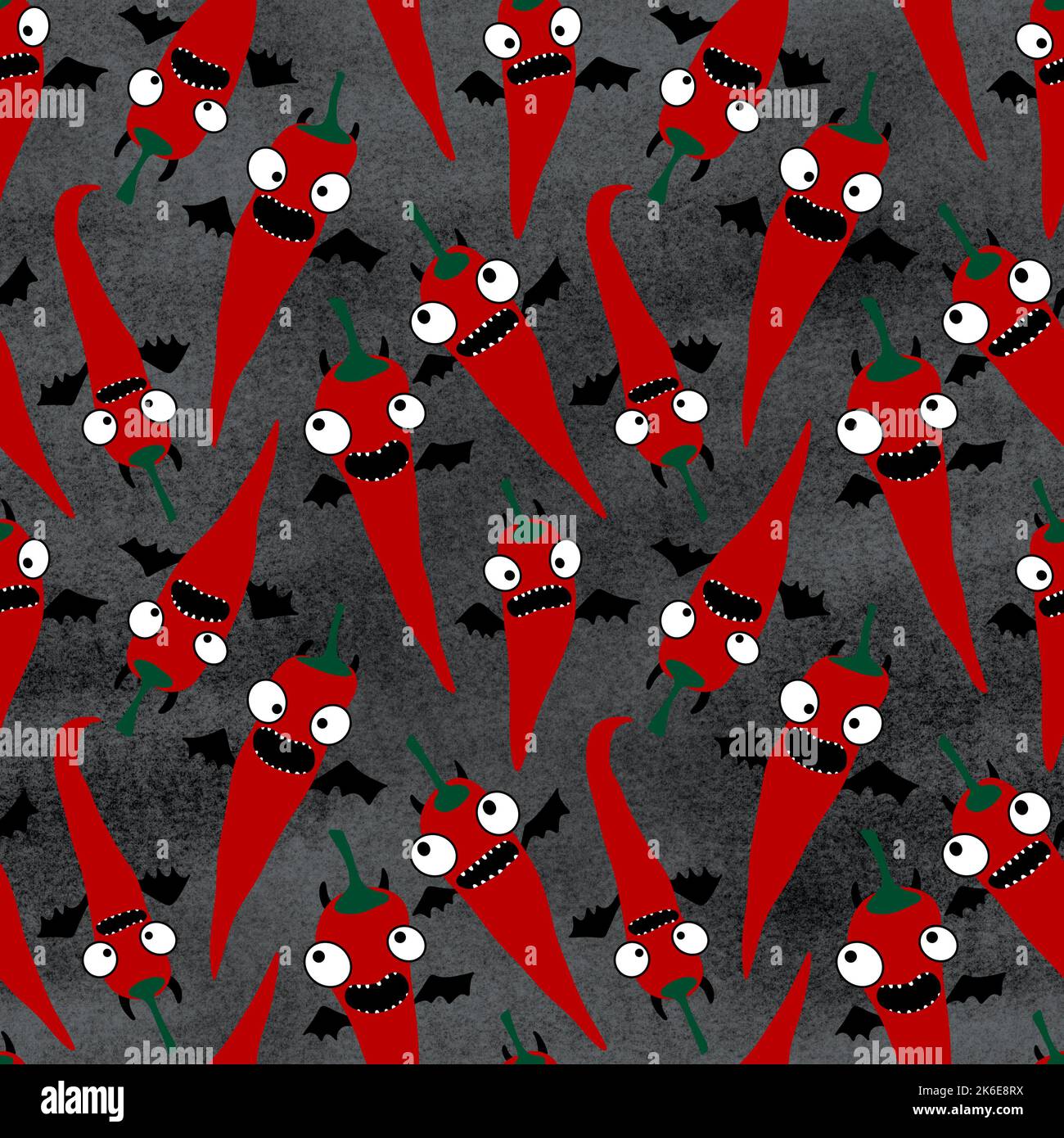 Cartoon vegetable seamless vampire Halloween red hot pepper pattern for ...