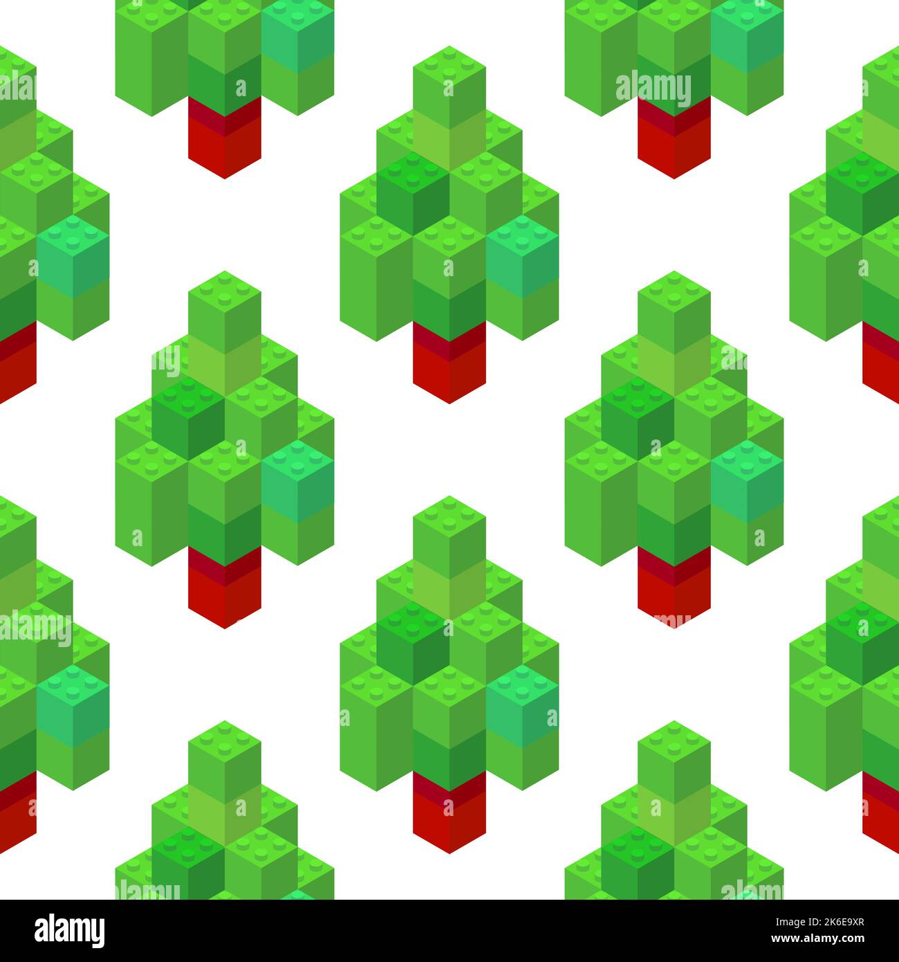 Pattern of Christmas trees assembled from plastic blocks in isometric ...