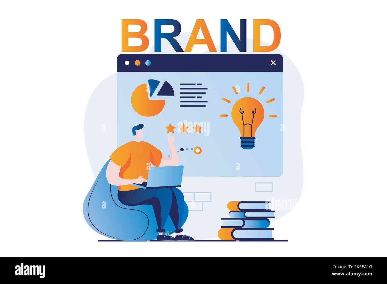 Branding team concept with people scene in flat cartoon design. Man ...