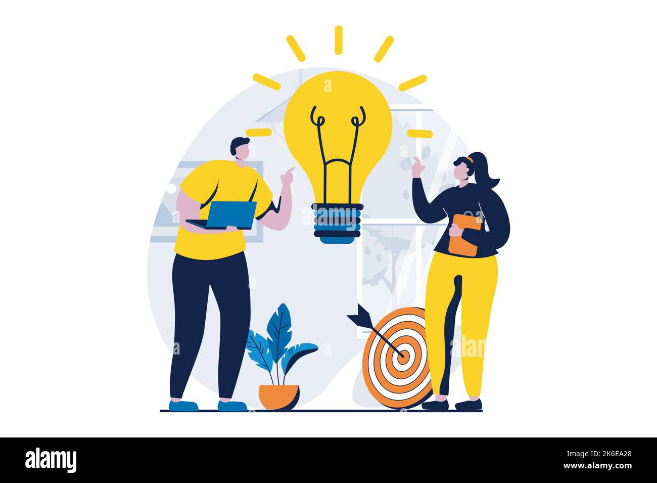 Branding team concept with people scene in flat cartoon design. Man and ...