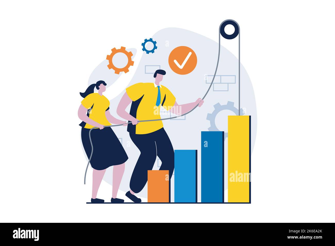 Business making concept with people scene in flat cartoon design. Woman ...