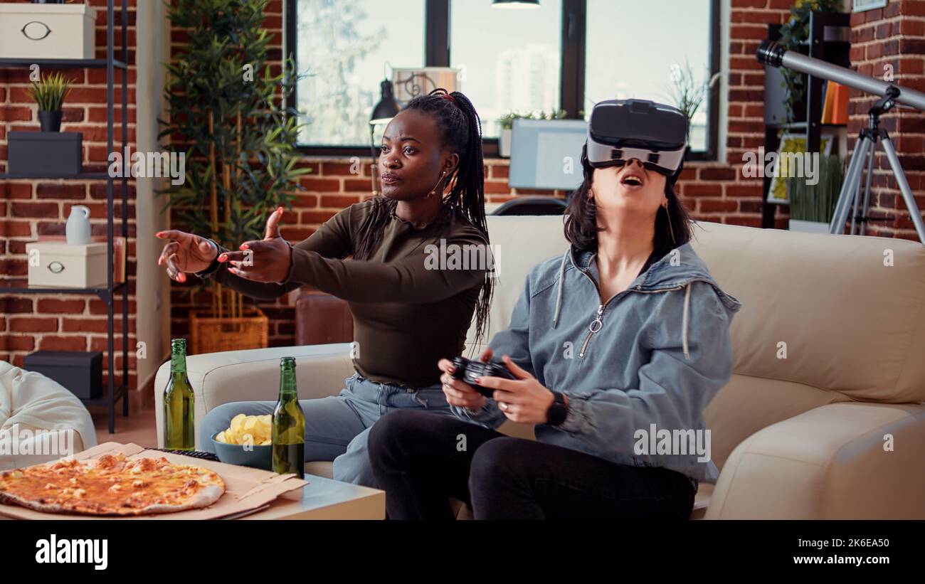 Frustrated people losing online gaming competition, using 3d vr glasses ...