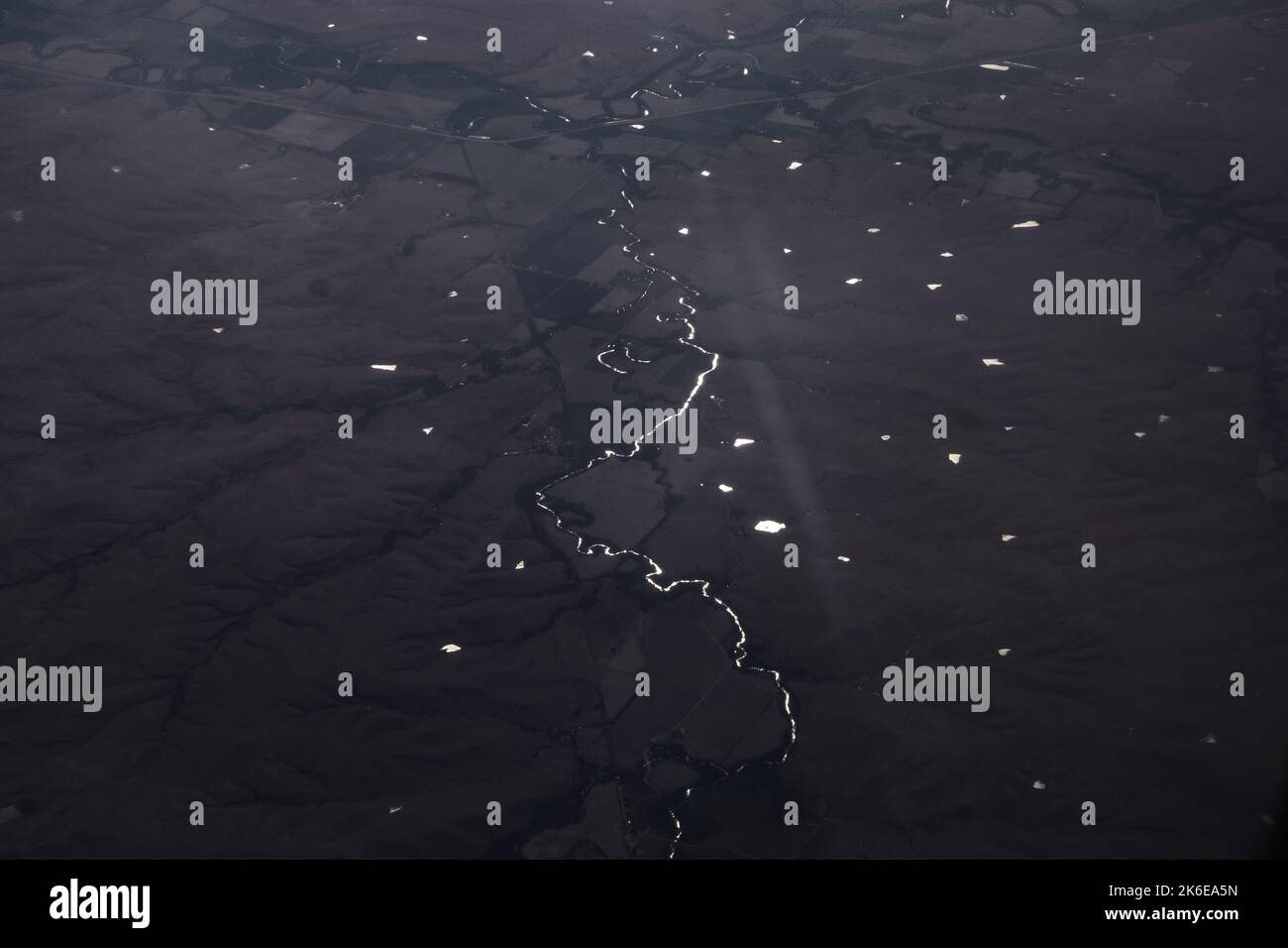 Flint Hills region, Kansas, USA, aerial photo of river and lakes Stock ...
