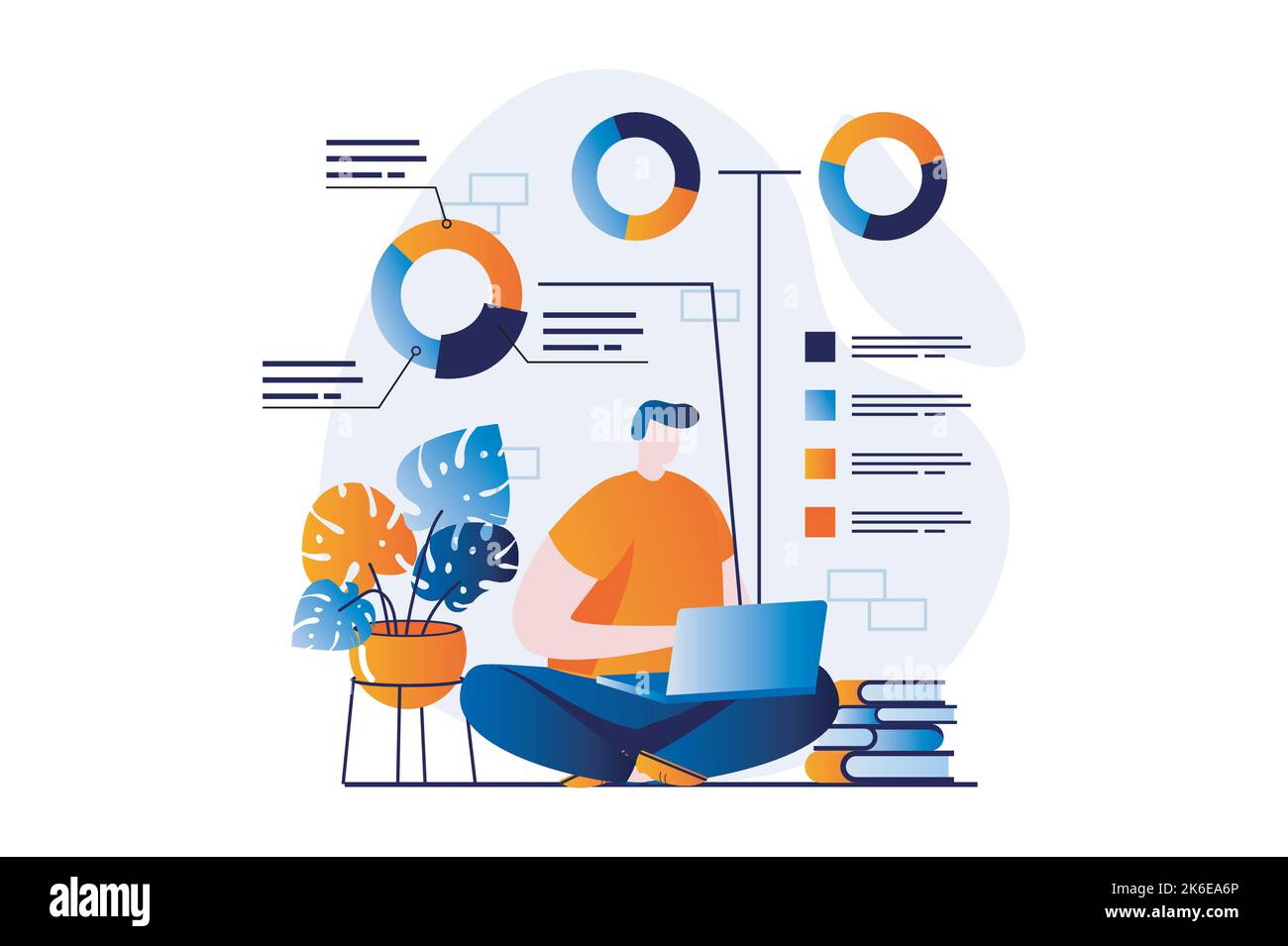 Data analysis concept with people scene in flat cartoon design. Man working with statistics ...