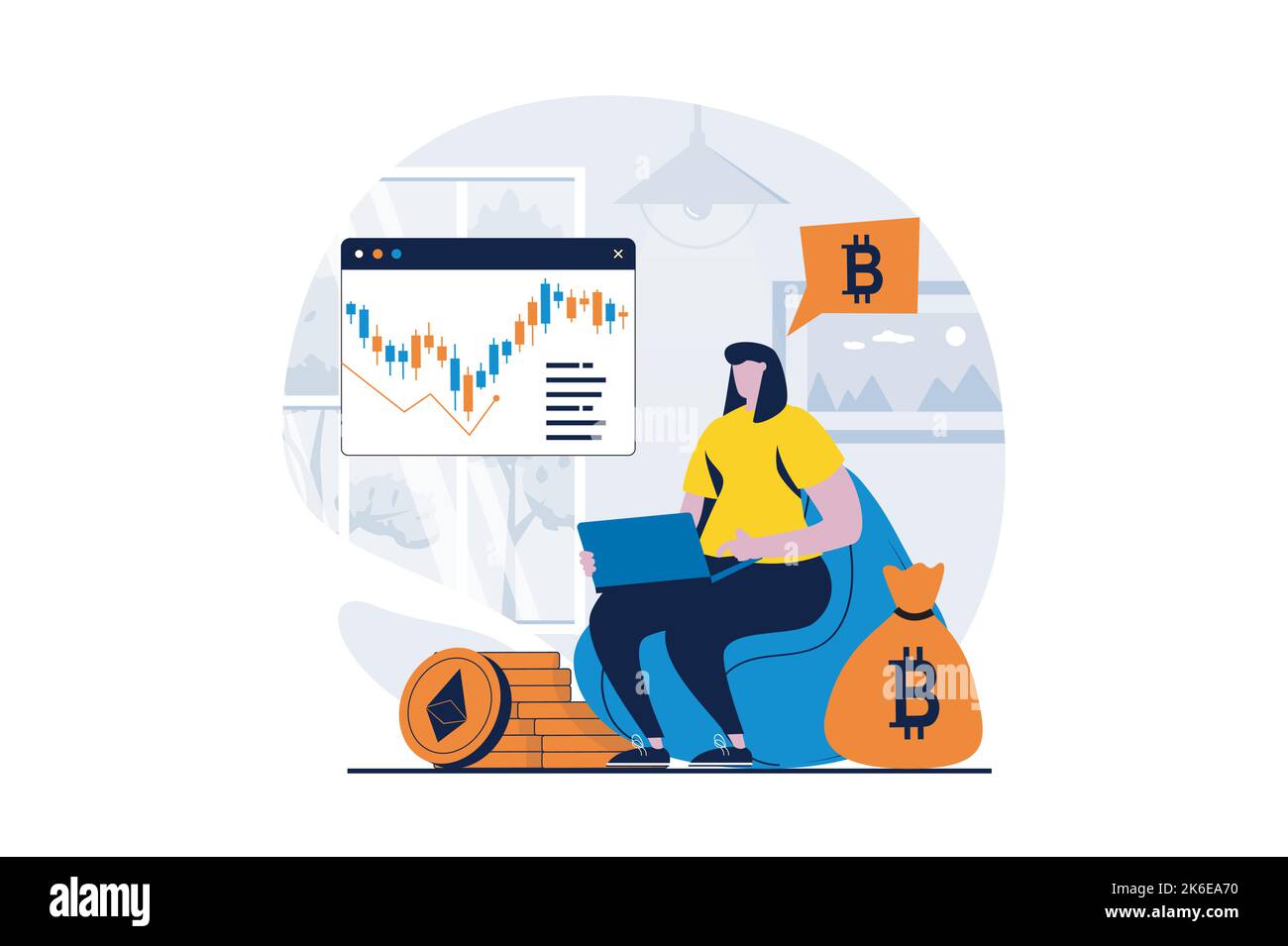 Cryptocurrency mining concept with people scene in flat cartoon design ...