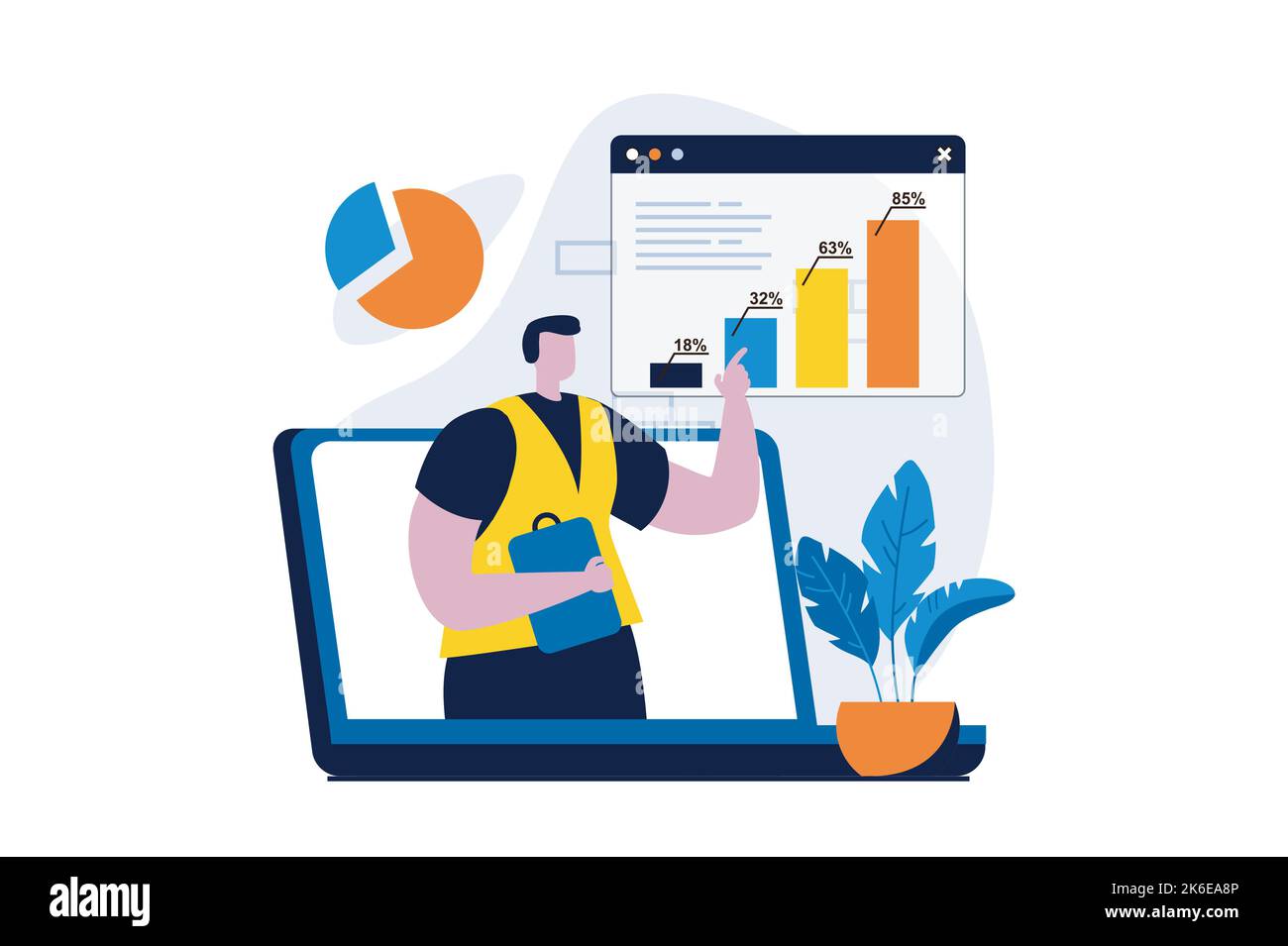Data analysis concept with people scene in flat cartoon design. Man ...