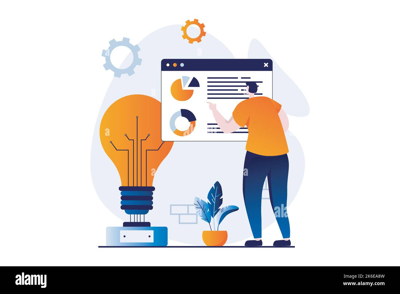 Data science concept with people scene in flat cartoon design. Man ...
