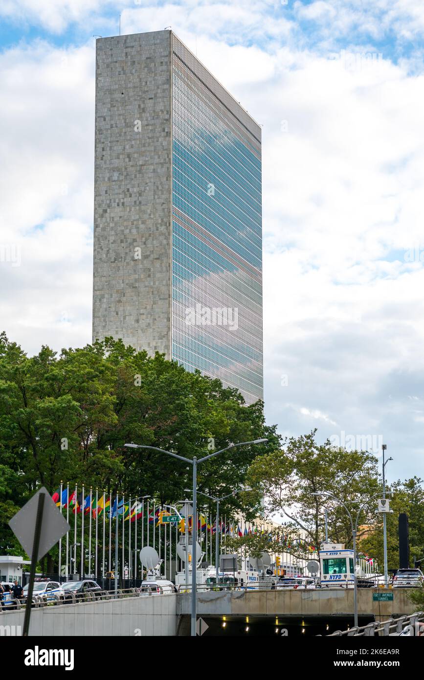New York City, United States - September 20, 2022. The UN building ...