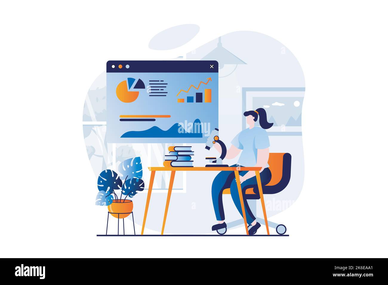 Data science concept with people scene in flat cartoon design. Woman ...