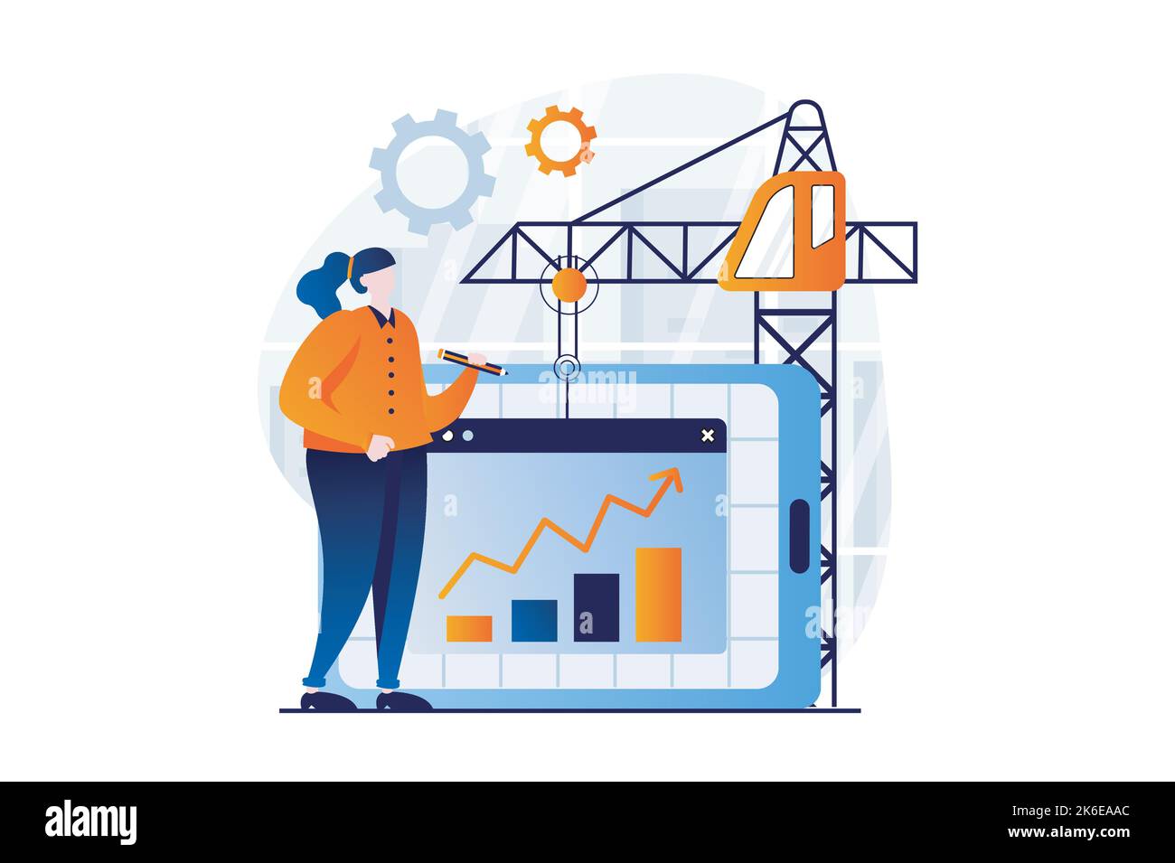 Data analysis concept with people scene in flat cartoon design. Woman ...